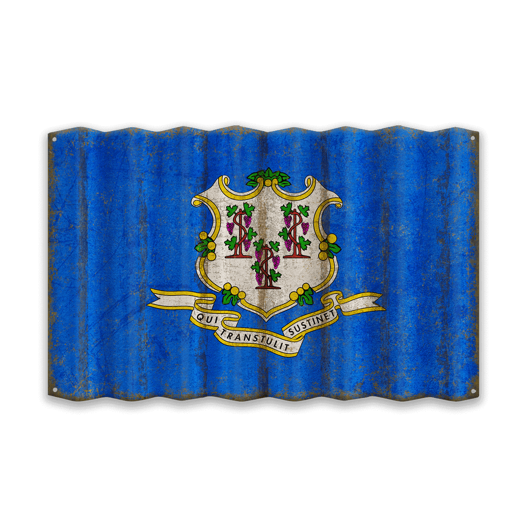 Connecticut State Flag - Corrugated Metal Wall Art – Old Wood Signs ...