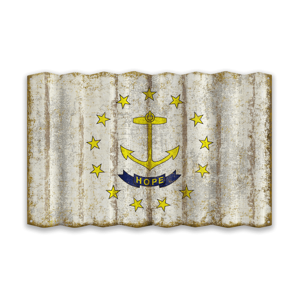 Rhode Island State Flag - Corrugated Metal Wall Art – Old Wood Signs ...
