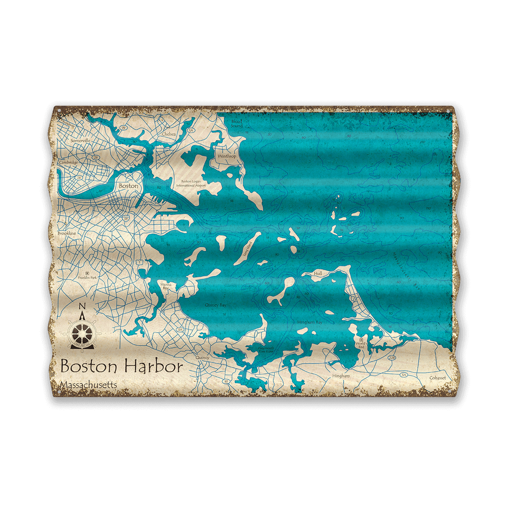 Boston Harbor, Massachusetts - Corrugated Metal Wall Art – Old Wood ...
