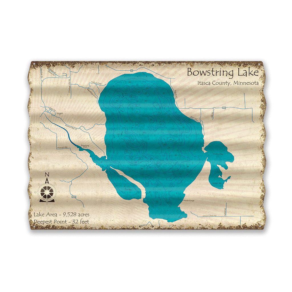 Bowstring Lake, Minnesota - Corrugated Metal Wall Art – Old Wood Signs ...