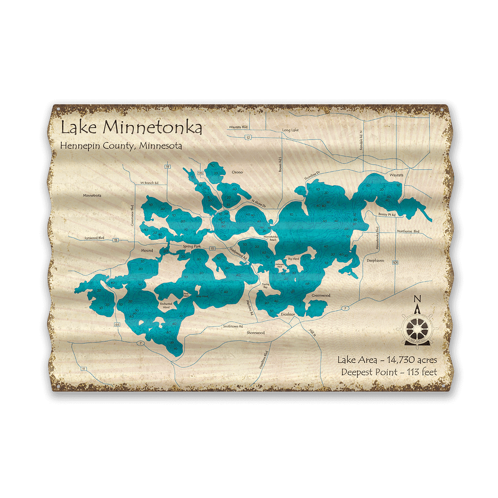 Lake Minnetonka, Minnesota - Corrugated Metal Wall Art – Old Wood Signs ...