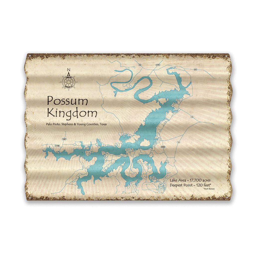 Possum Kingdom Lake, Texas - Corrugated Metal Wall Art – Old Wood Signs ...