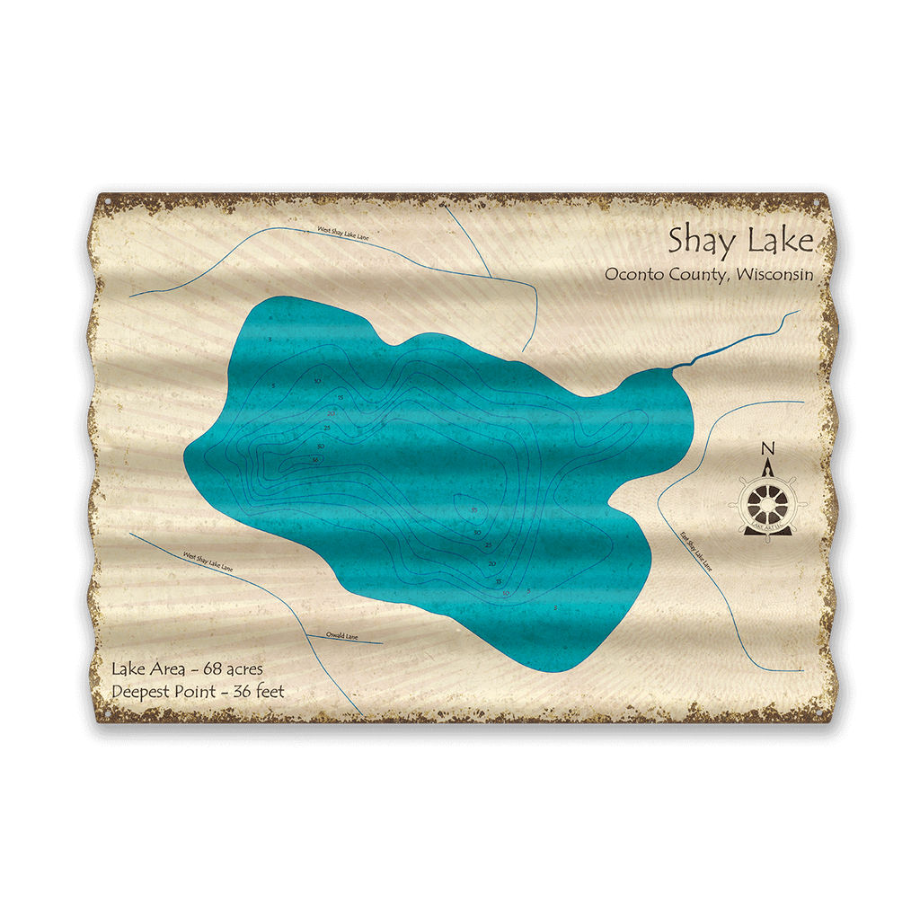 Shay Lake, Wisconsin- Corrugated Metal Wall Art – Old Wood Signs Wholesale