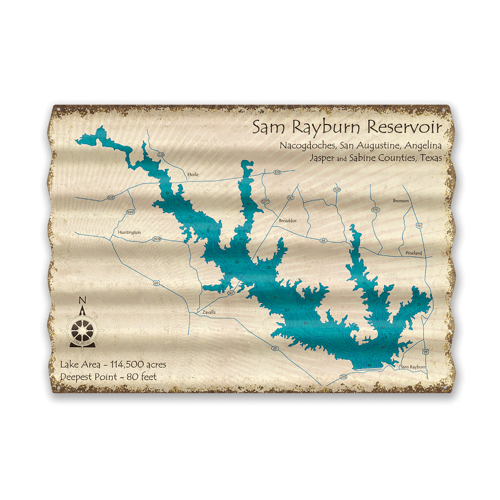 Sam Rayburn Reservoir, Texas - Corrugated Metal Wall Art – Old Wood ...