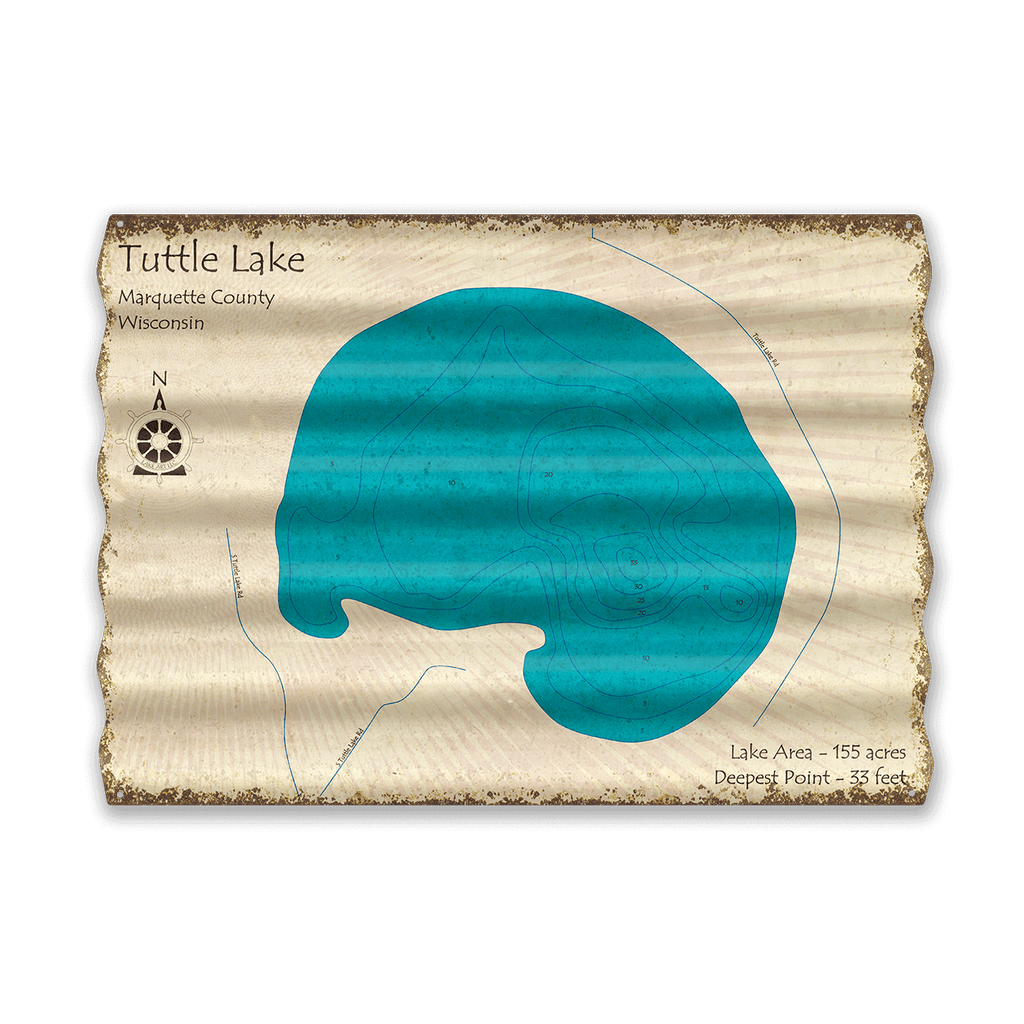 Tuttle Lake, Wisconsin - Corrugated Metal Wall Art – Old Wood Signs ...