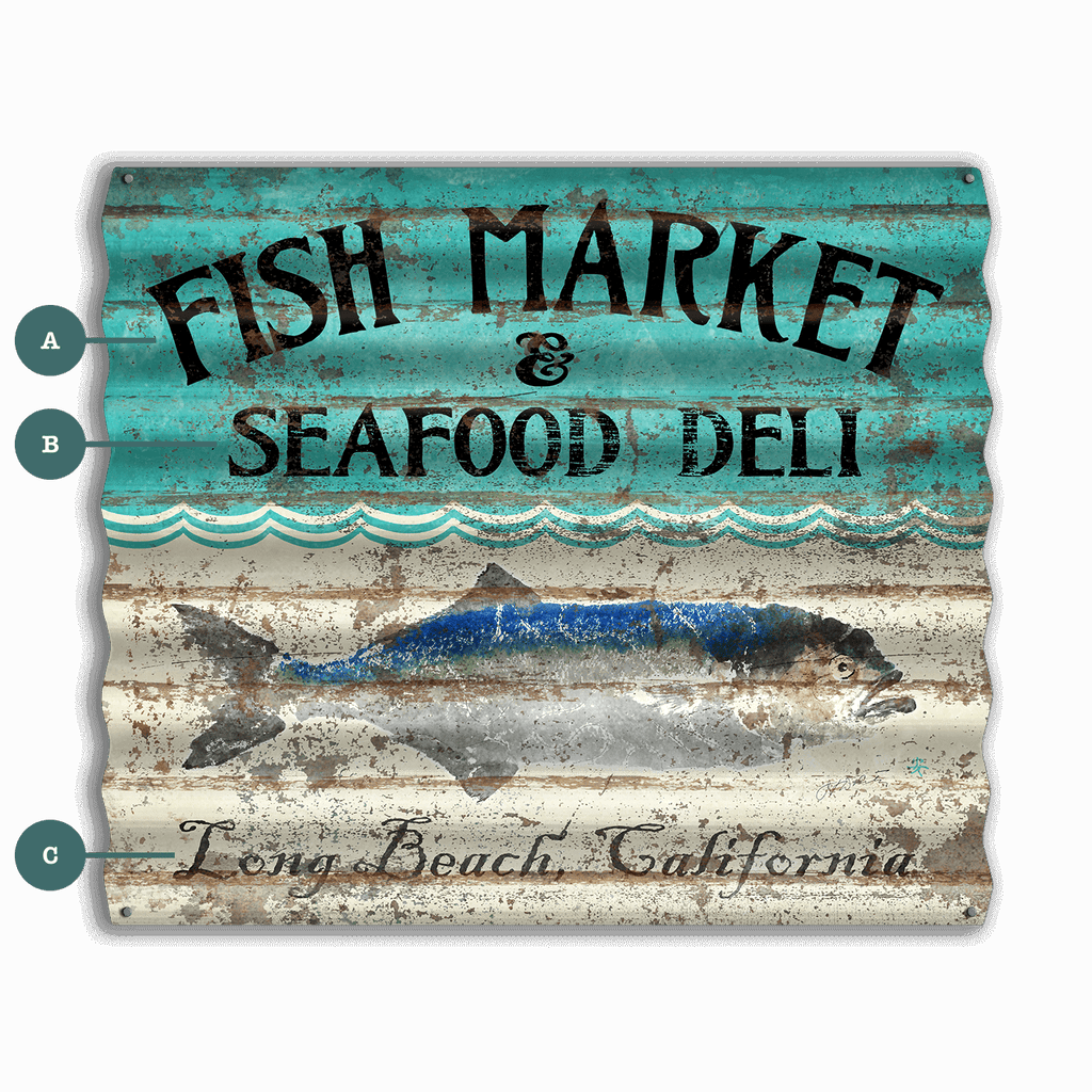 Fish Market & Seafood Deli - Corrugated Metal Wall Art – Old Wood Signs ...