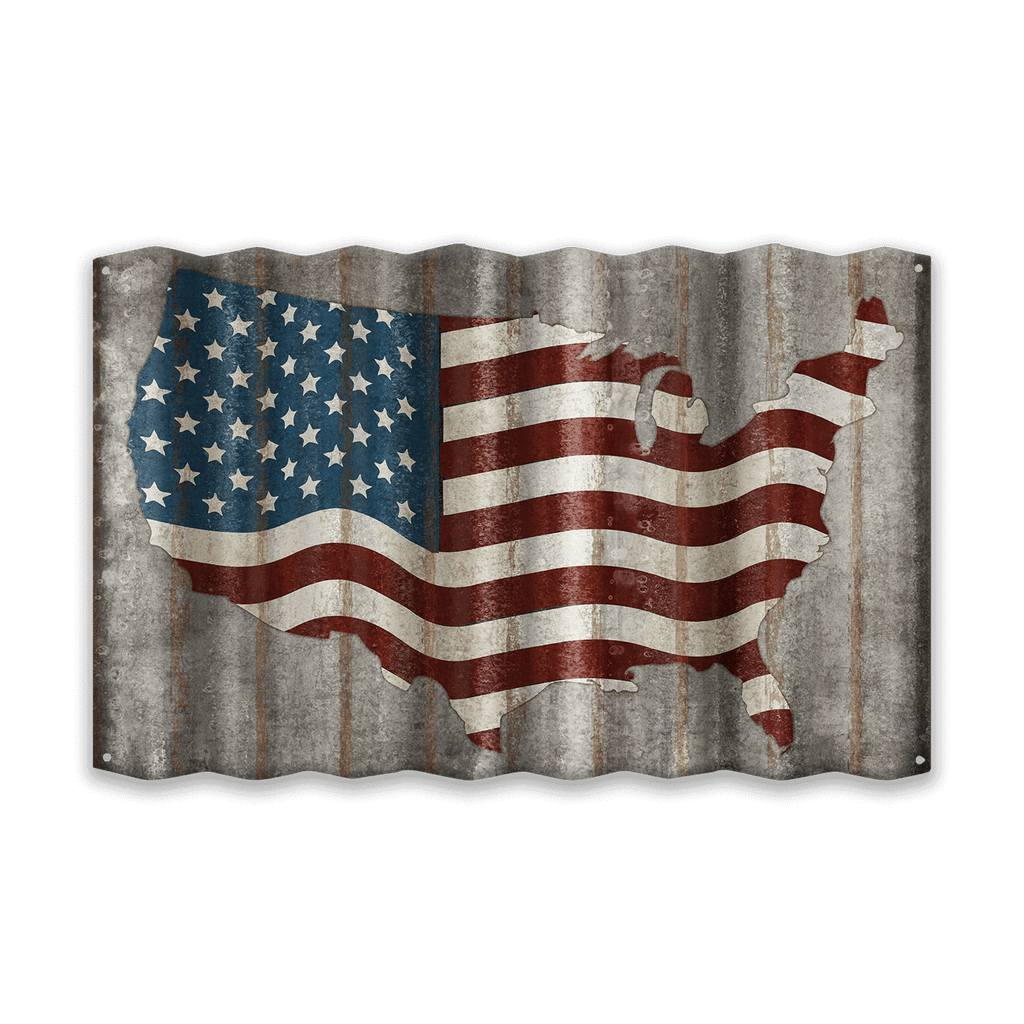 USA Map - Corrugated Metal Wall Art – Old Wood Signs Wholesale