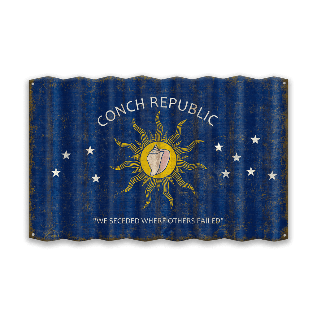 Conch Republic Flag - Corrugated Metal Wall Art – Old Wood Signs Wholesale