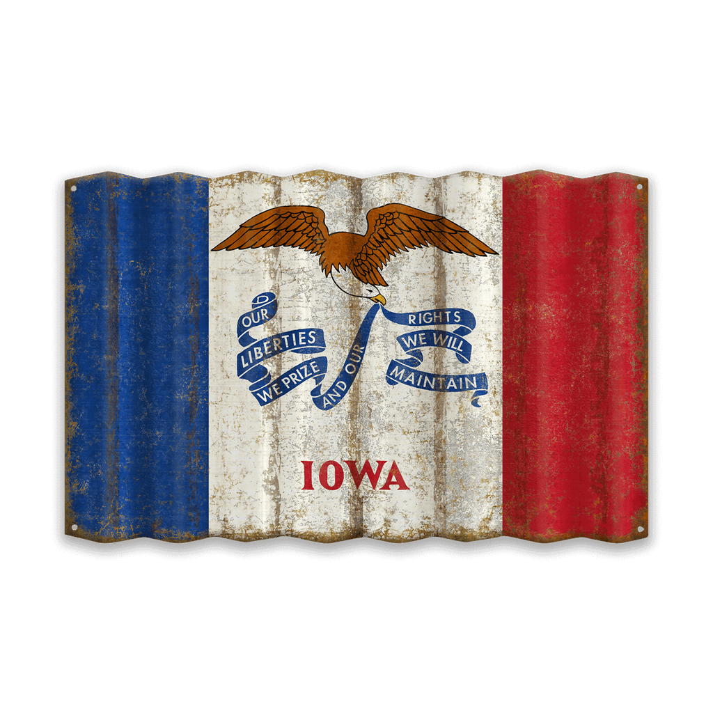 Iowa State Flag - Corrugated Metal Wall Art – Old Wood Signs Wholesale