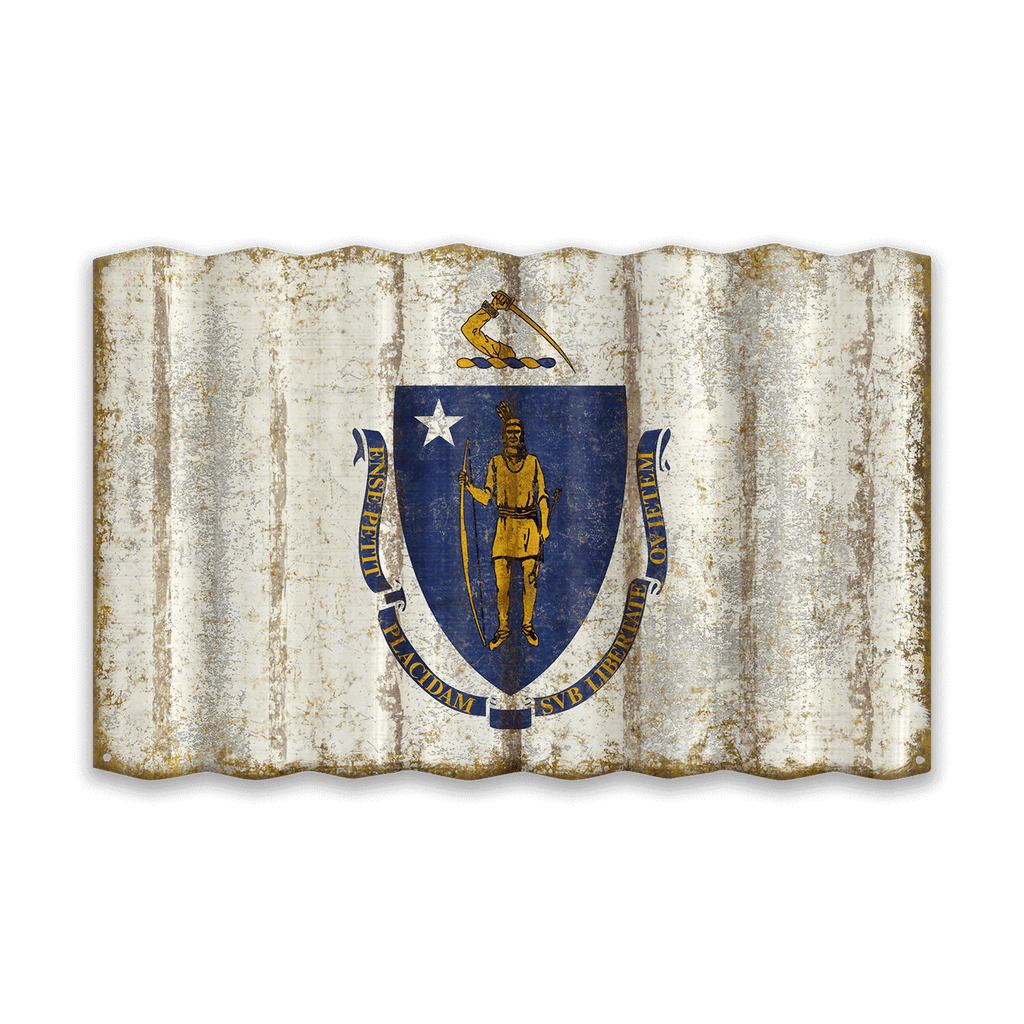 Massachusetts State Flag - Corrugated Metal Wall Art – Old Wood Signs ...