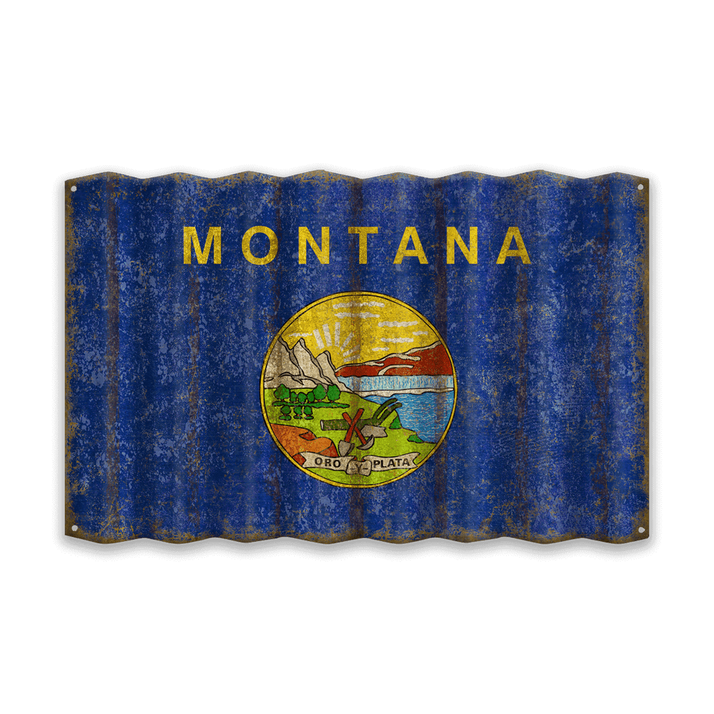 Montana State Flag - Corrugated Metal Wall Art – Old Wood Signs Wholesale