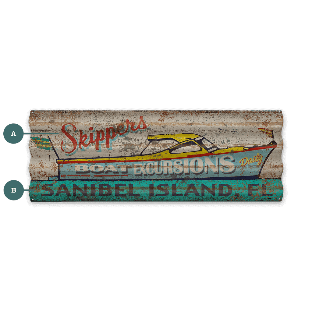 Skipper's Boat Excursions - Corrugated Metal Wall Art – Old Wood Signs ...