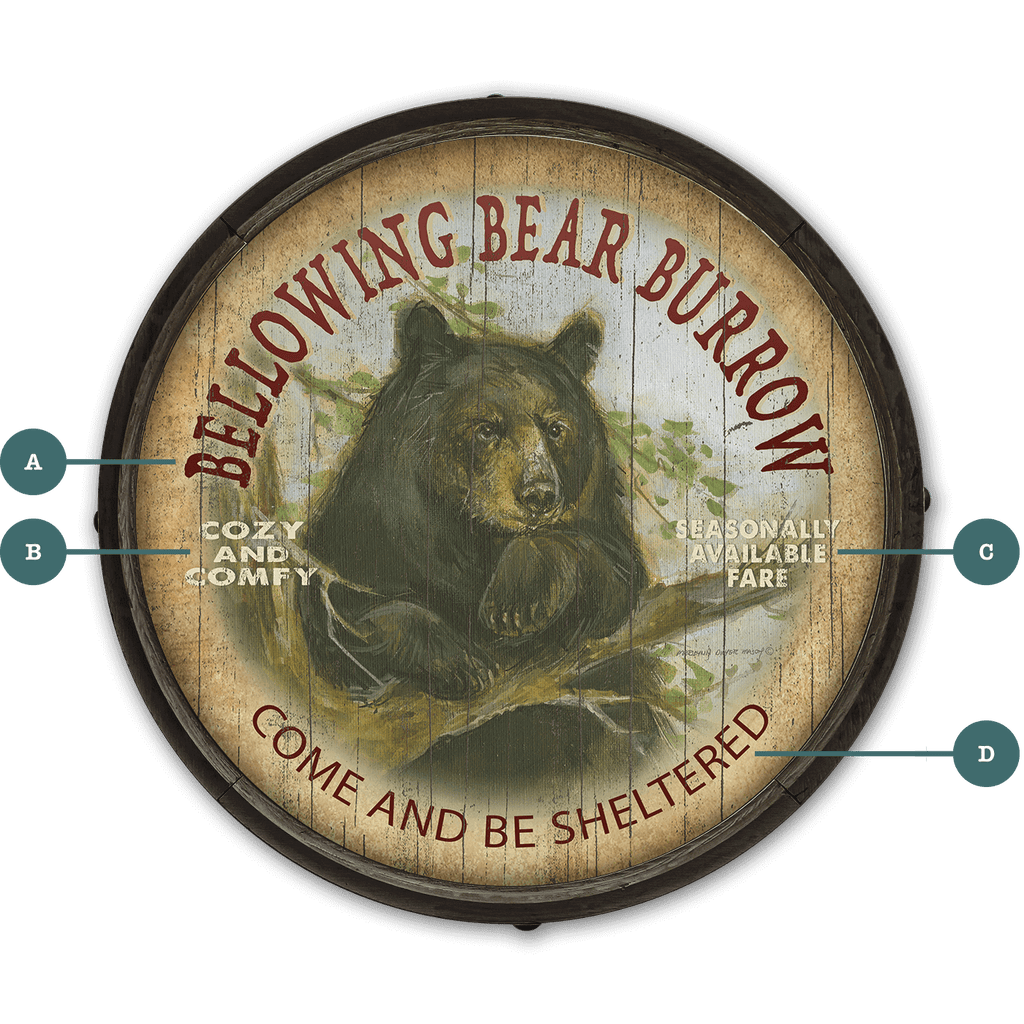 Bellowing Bear Burrow - Barrel End Wall Art – Old Wood Signs Wholesale