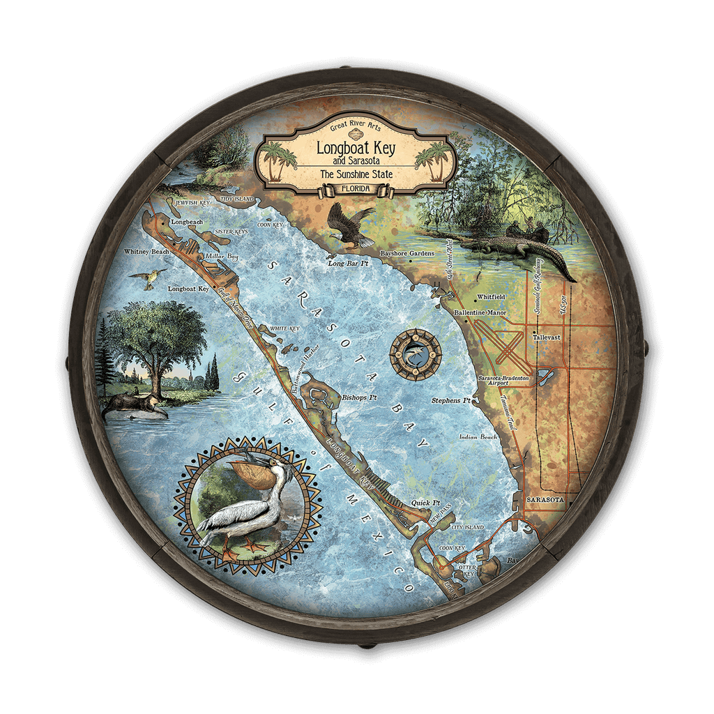 Longboat Key, Florida: Illustrated Map - Barrel End Wall Art – Old Wood ...