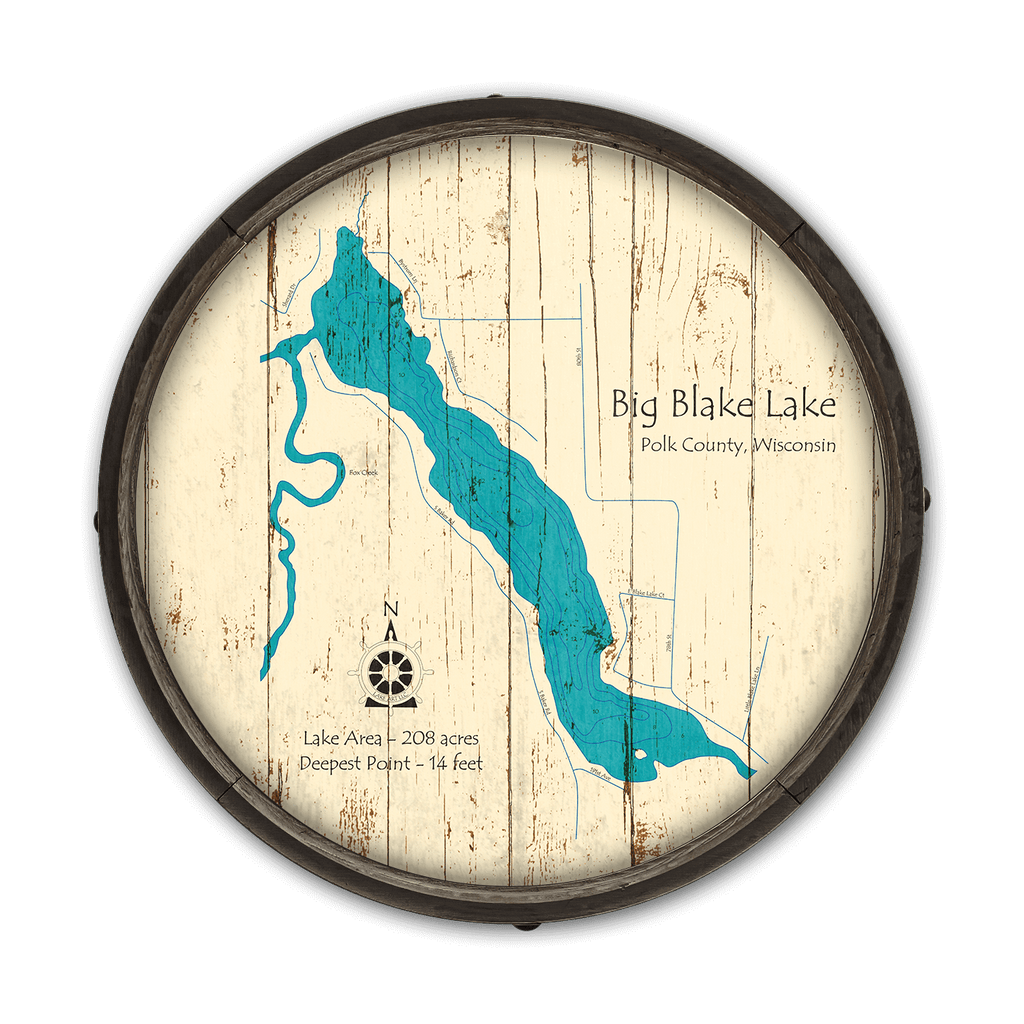 Big Blake Lake, Wisconsin on a Barrel End – Old Wood Signs Wholesale