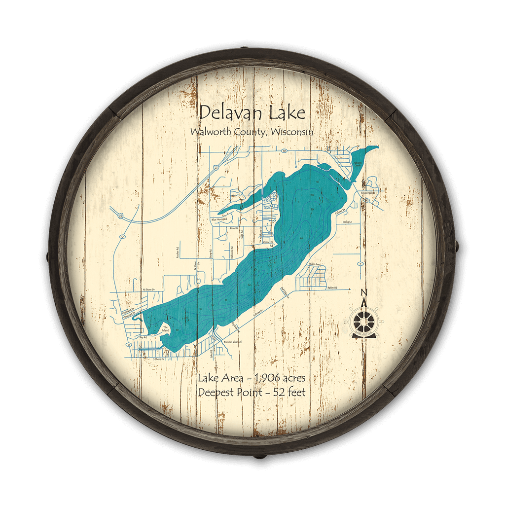 Delavan Lake, Wisconsin on a Barrel End – Old Wood Signs Wholesale