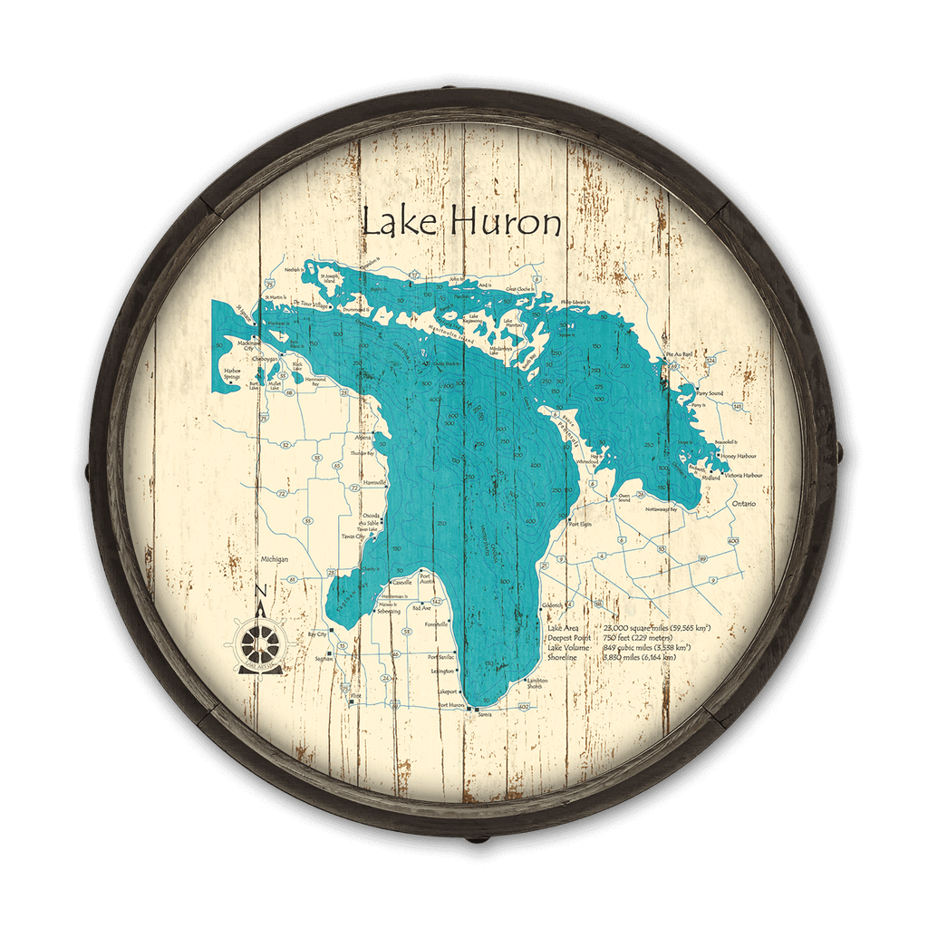 Lake Huron on a Barrel End – Old Wood Signs Wholesale