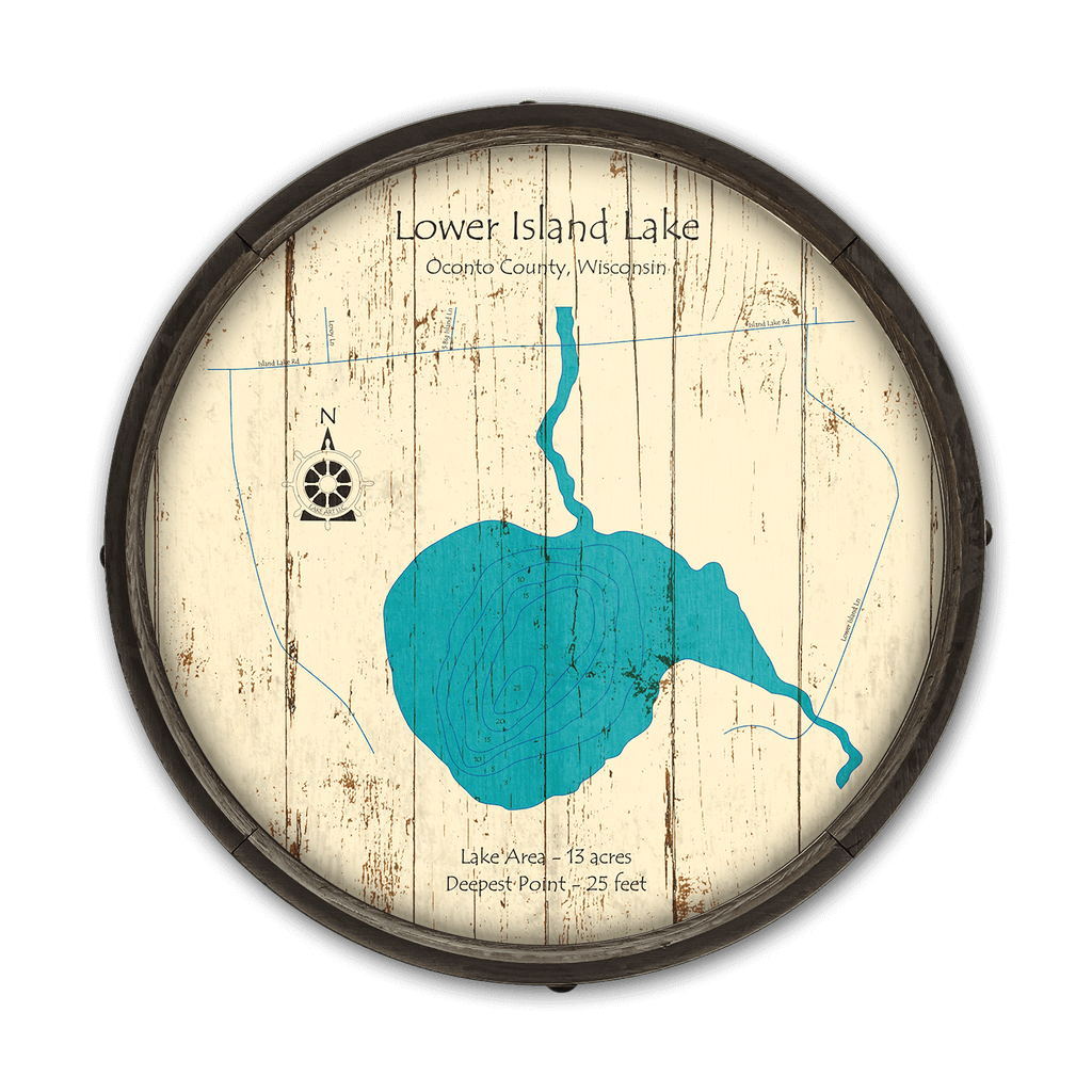 Lower Island Lake, Wisconsin on a Barrel End – Old Wood Signs Wholesale