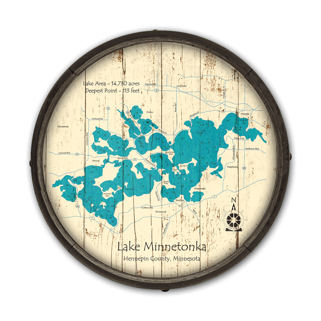 Lake Minnetonka, Minnesota on a Barrel End – Old Wood Signs Wholesale