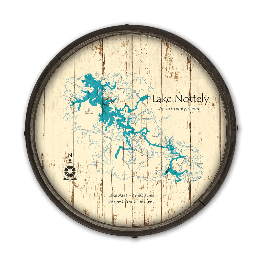 Lake Nottely, Georgia on a Barrel End – Old Wood Signs Wholesale