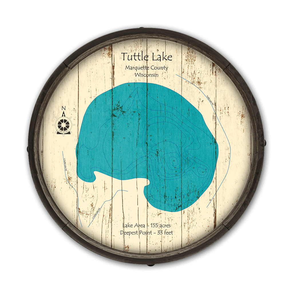 Tuttle Lake, Wisconsin on a Barrel End – Old Wood Signs Wholesale