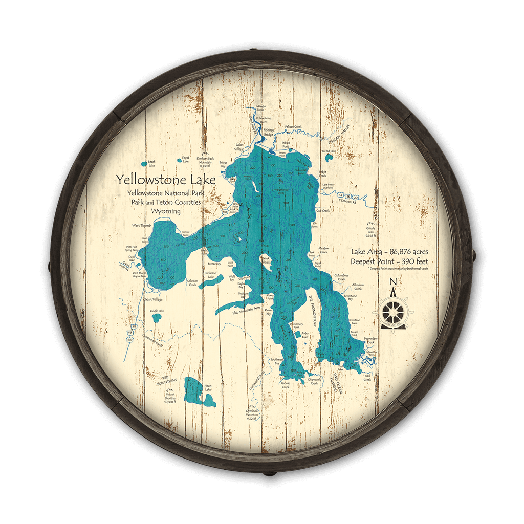 Yellowstone Lake on a Barrel End – Old Wood Signs Wholesale