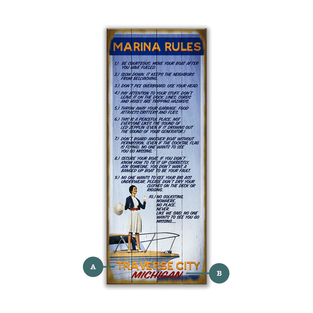 Marina Rules - Wood & Metal Wall Art – Old Wood Signs Wholesale