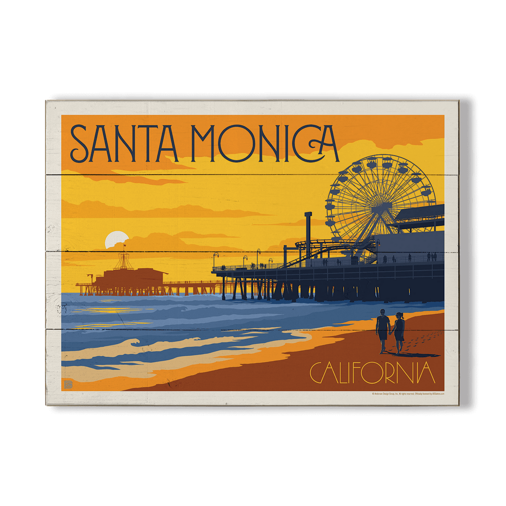 Santa Monica Pier: Sunset - Wood & Metal Wall Art – Old Wood Signs ...