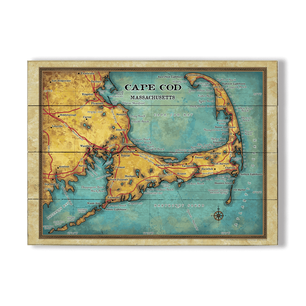 Cape Cod, Massachusetts: Illustrated Map - Wood & Metal Wall Art – Old ...