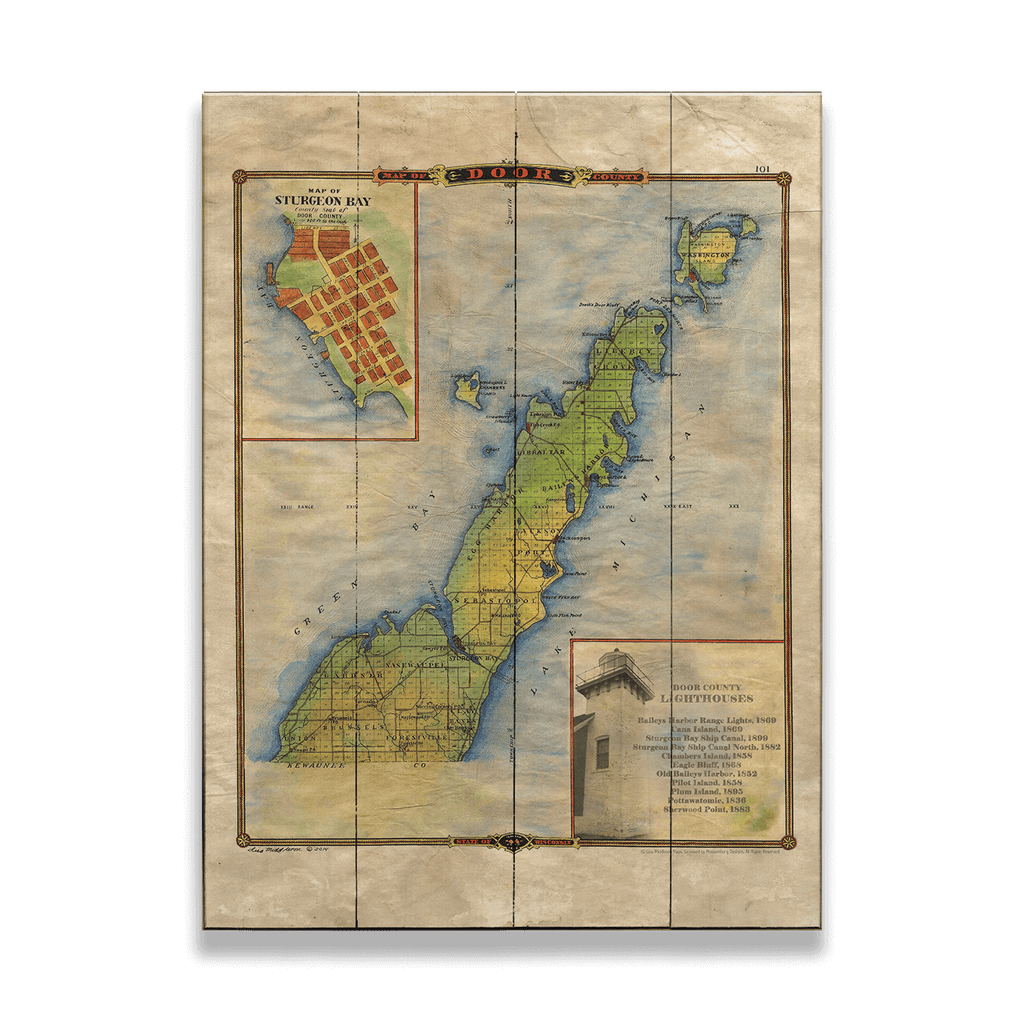 Door County, Wisconsin: Illustrated Map - Wood & Metal Wall Art – Old ...