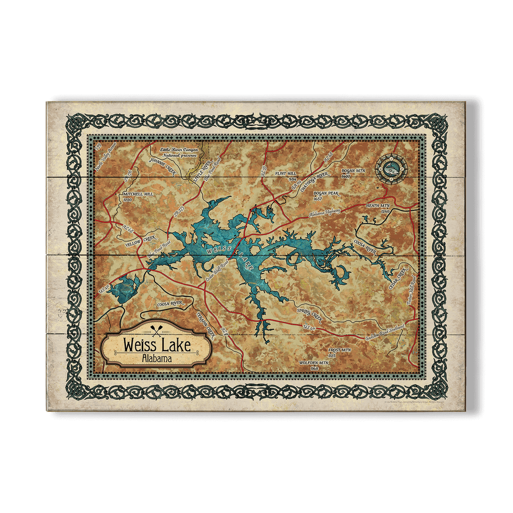 Weiss Lake, Alabama Vintage Map - Wood & Metal Wall Art – Old Wood ...