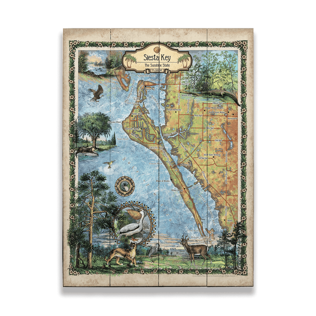 Siesta Key, Florida: Illustrated Map - Wood & Metal Wall Art – Old Wood ...