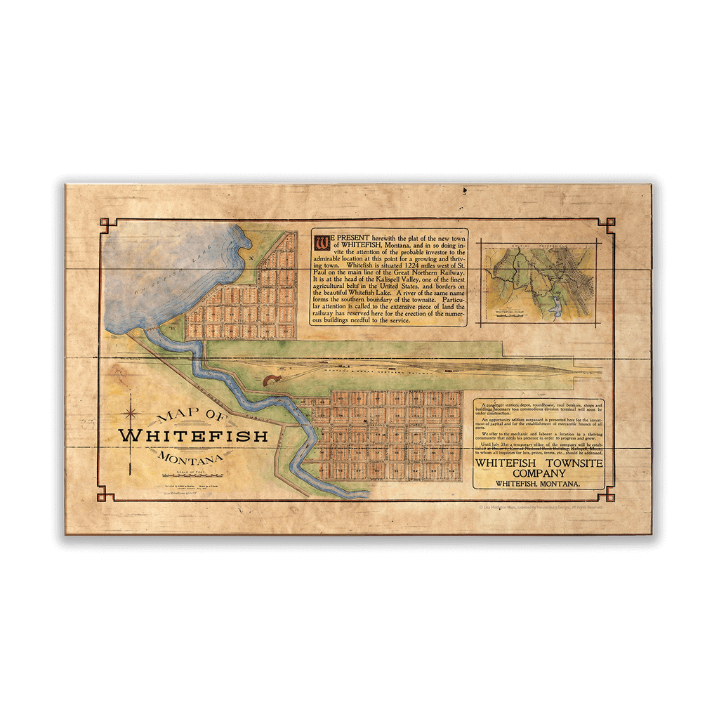 Historic Map of Whitefish, Montana - Wood & Metal Wall Art – Old Wood ...