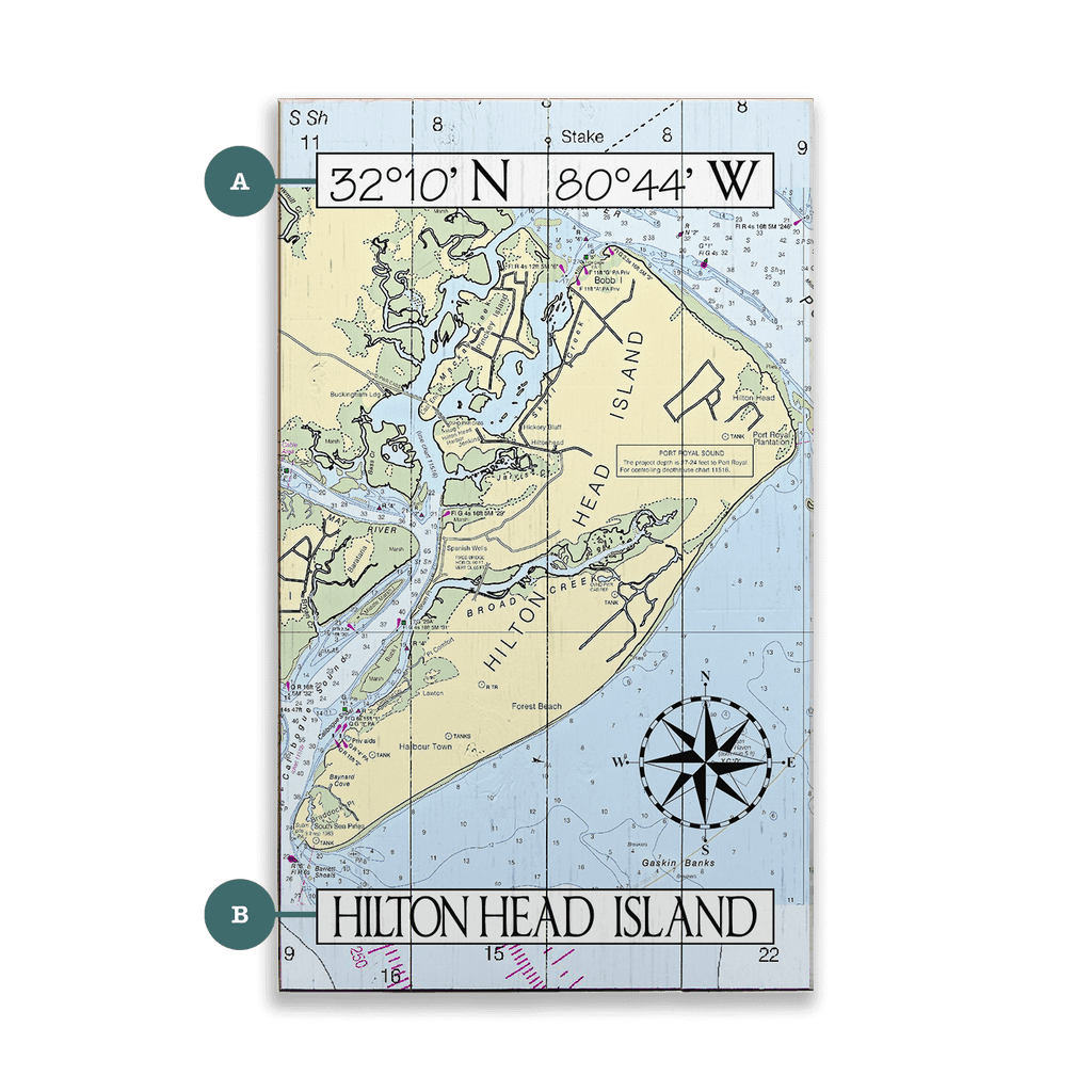 Hilton Head, SC, Area Chart - Wood & Metal Wall Art – Old Wood Signs ...