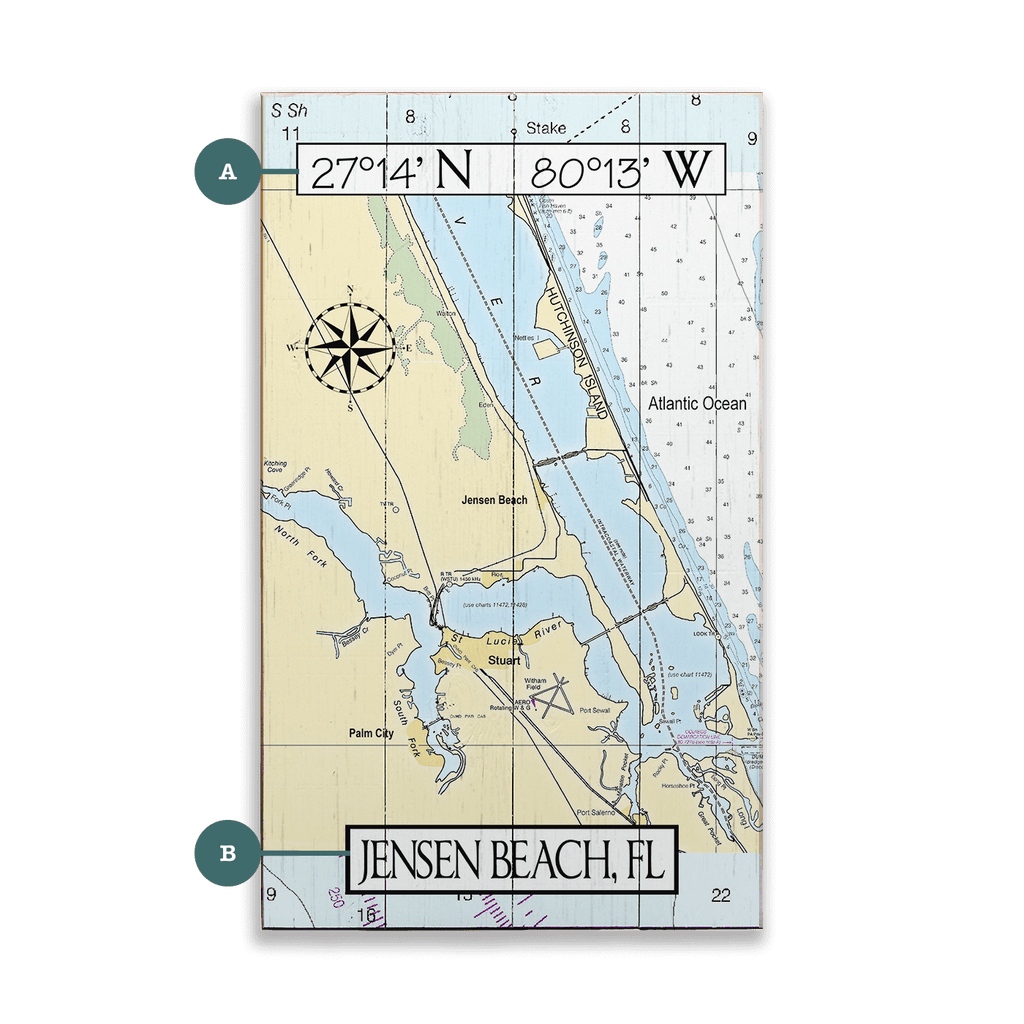 Jensen Beach, FL, Area Chart - Wood & Metal Wall Art – Old Wood Signs ...