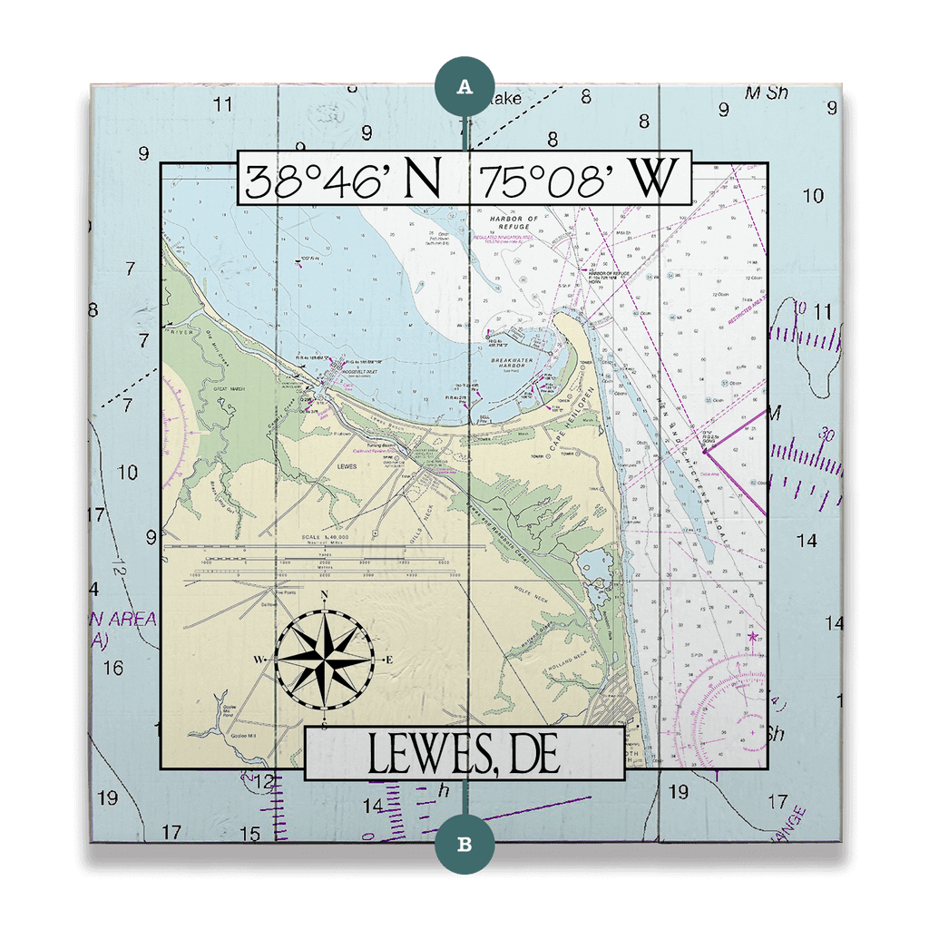 Lewes, DE, Area Chart - Wood & Metal Wall Art – Old Wood Signs Wholesale
