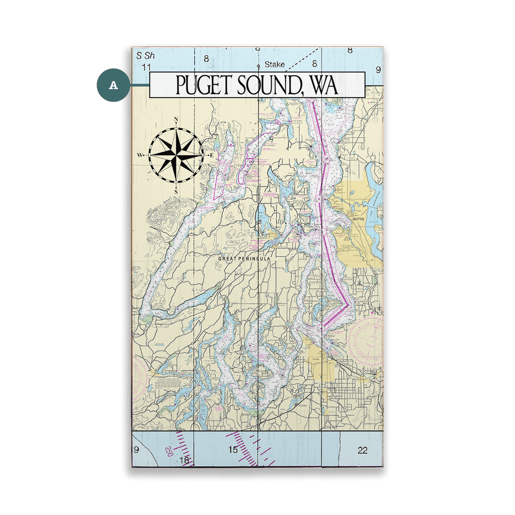 Puget Sound, WA, Area Chart - Wood & Metal Wall Art – Old Wood Signs ...