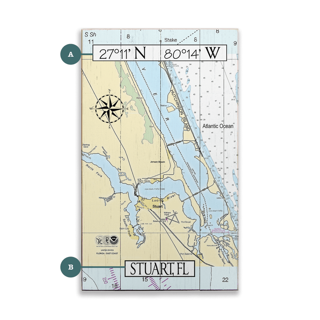 Stuart, FL, Area Chart - Wood & Metal Wall Art – Old Wood Signs Wholesale