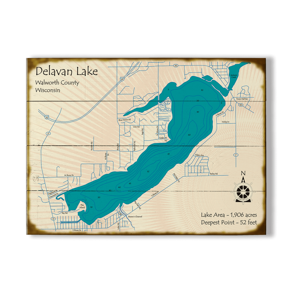 Delavan Lake, Wisconsin - Wood & Metal Wall Art – Old Wood Signs Wholesale