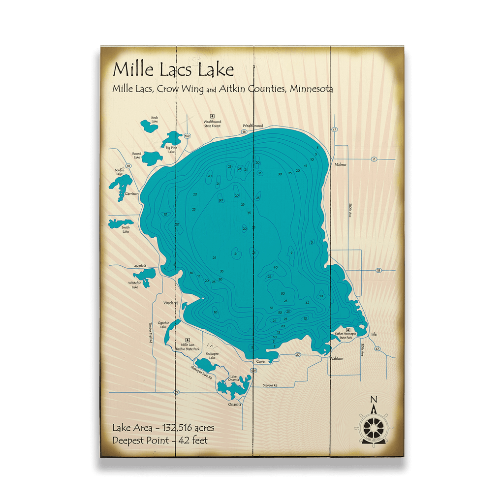 Mille Lacs Lake, Minnesota - Wood & Metal Wall Art – Old Wood Signs ...