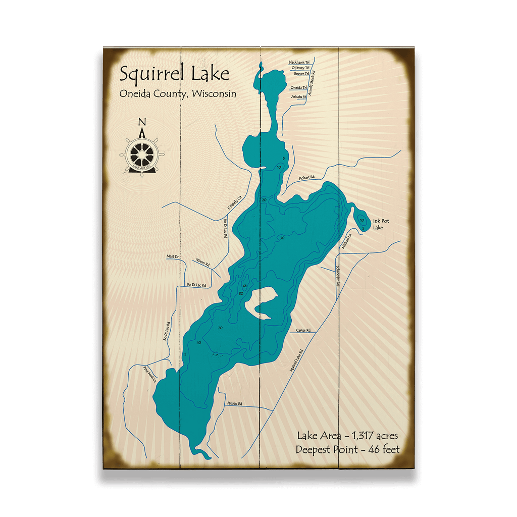 Squirrel Lake, Wisconsin - Wood & Metal Wall Art – Old Wood Signs Wholesale