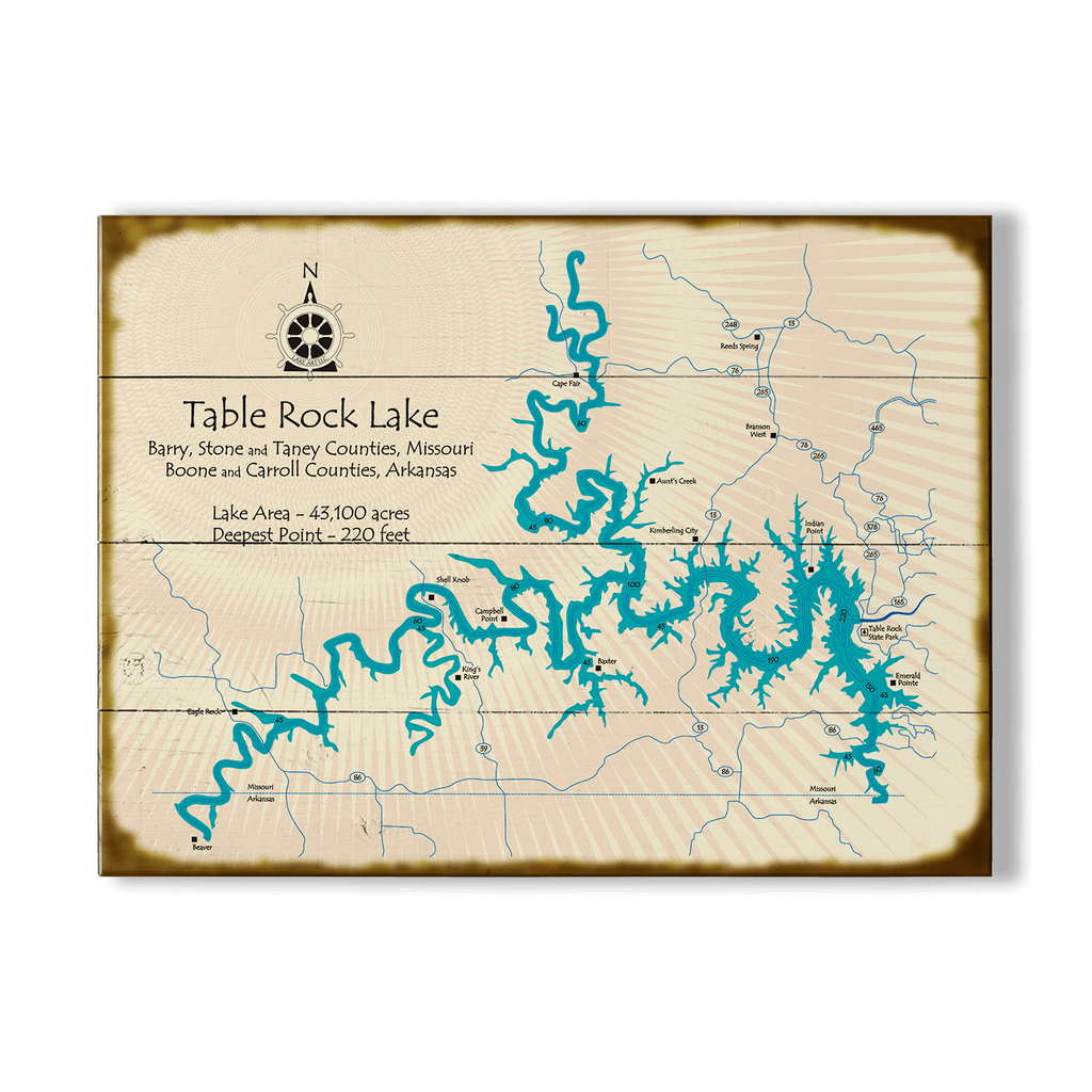 Table Rock Lake, Missouri/Arkansas - Wood & Metal Wall Art – Old Wood ...