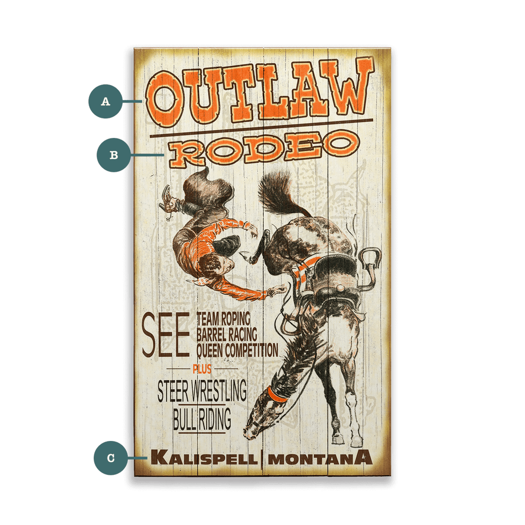 Outlaw Rodeo - Wood & Metal Wall Art – Old Wood Signs Wholesale
