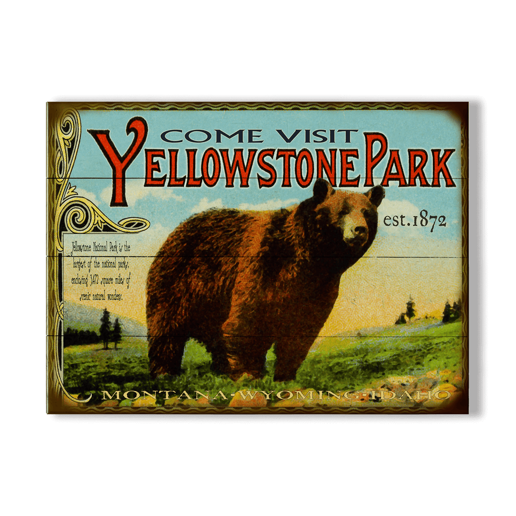 Yellowstone: Bear & Meadow Scene - Wood & Metal Wall Art – Old Wood ...