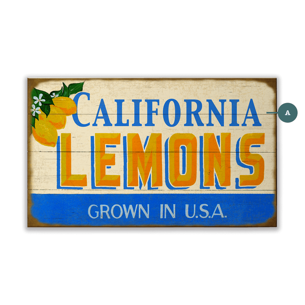 Classic Lemon Crate Sign - Wood & Metal Wall Art – Old Wood Signs Wholesale