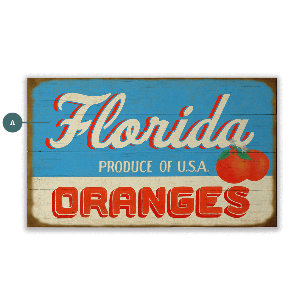 Classic Orange Crate Sign - Wood & Metal Wall Art – Old Wood Signs ...