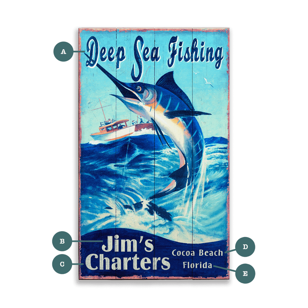 Deep Sea Fishing Charters - Wood & Metal Wall Art – Old Wood Signs ...