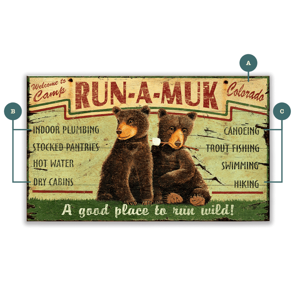 Camp Run-a-Muk - Wood & Metal Wall Art – Old Wood Signs Wholesale